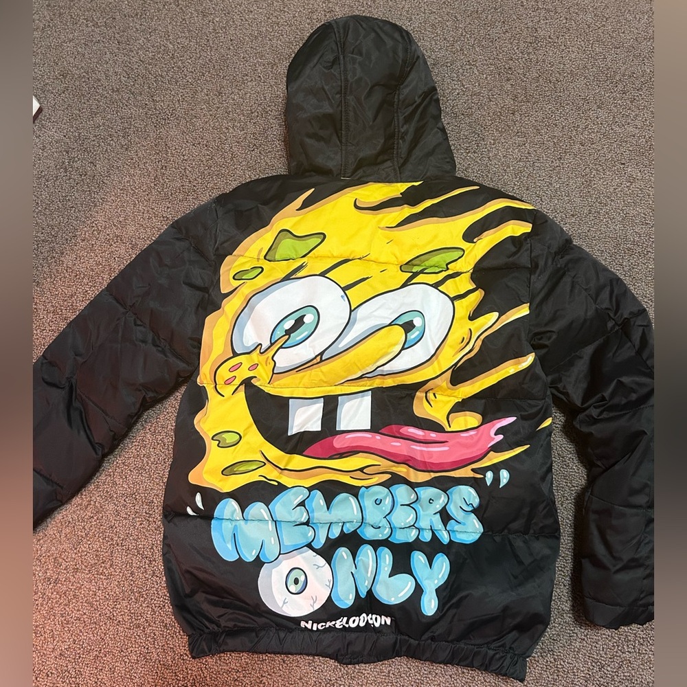 Members Only Black And Yellow Spongebob Puffer Jacket… - Gem